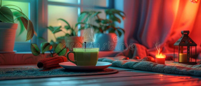 Serenity in Green: Matcha Meditation Space Stock Illustration ...