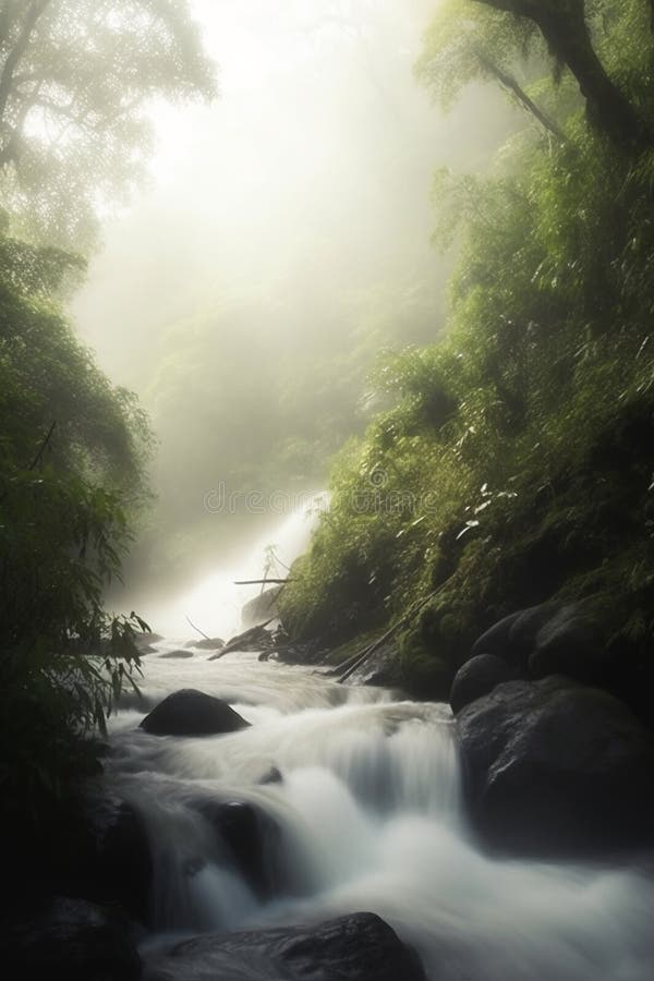 Serenity in the Jungle: a River Running through the Greenery Stock ...