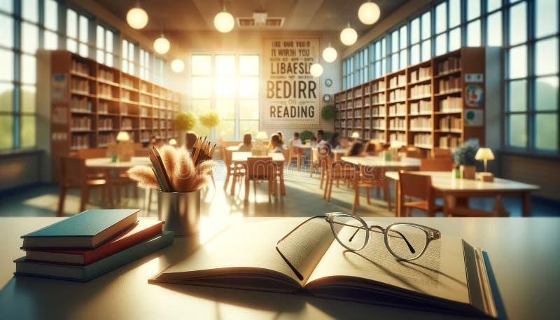 Serenity in Knowledge-Sunlit Library with Students Engrossed in Reading ...