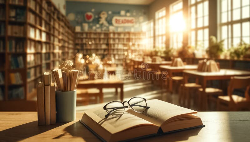 Serenity in Knowledge-Sunlit Library with Students Engrossed in Reading ...