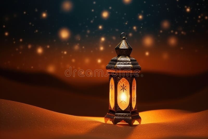 Arabic Lantern on Sand with Blurred Lights in Night Time Stock ...