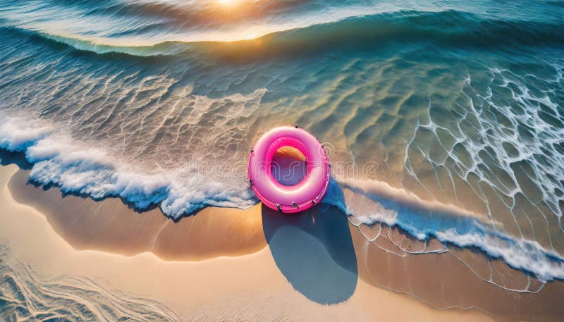 Serenity in Pink: Aerial Shot of a Beach, Sea, and a Float. Stock Photo ...