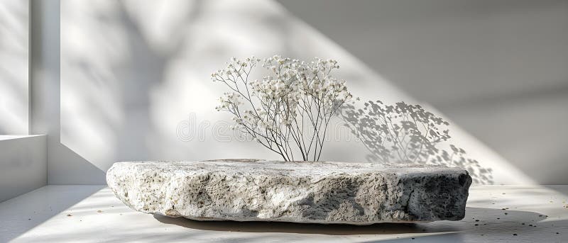 Serenity Stone Display with Shadow Play and Florals. Concept Serenity ...