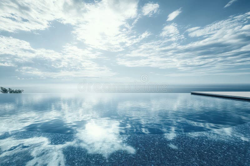Serenity of a Tranquil Infinity Pool Overlooking the Ocean on a Cloudy ...