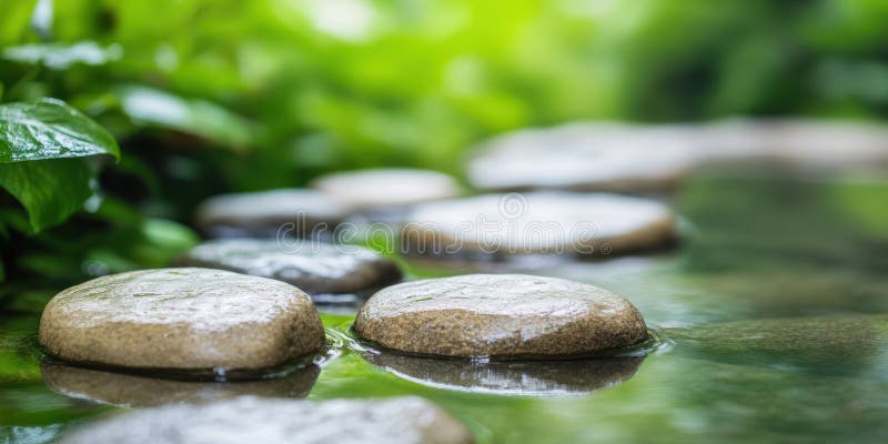 Serenity of Wet Smooth Stones in Peaceful Zen Garden Setting, AI ...