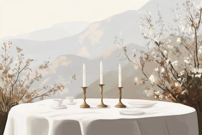 Serenity of Yom Kippur Break-Fast Setting Stock Illustration ...