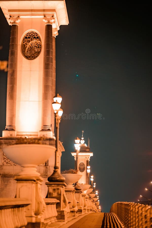 The Seri Gemilang Bridge Column at Night in Putrajaya. Stock Photo ...