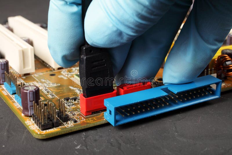 Serial Ata Connection of Cable with Computer Motherboard Stock Photo ...