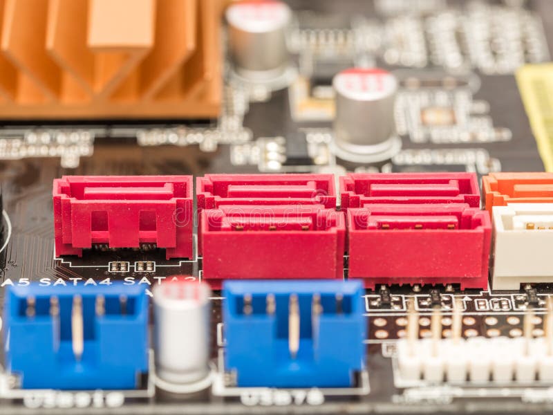 Serial ATA Connectors on Motherboard Stock Image - Image of digital ...