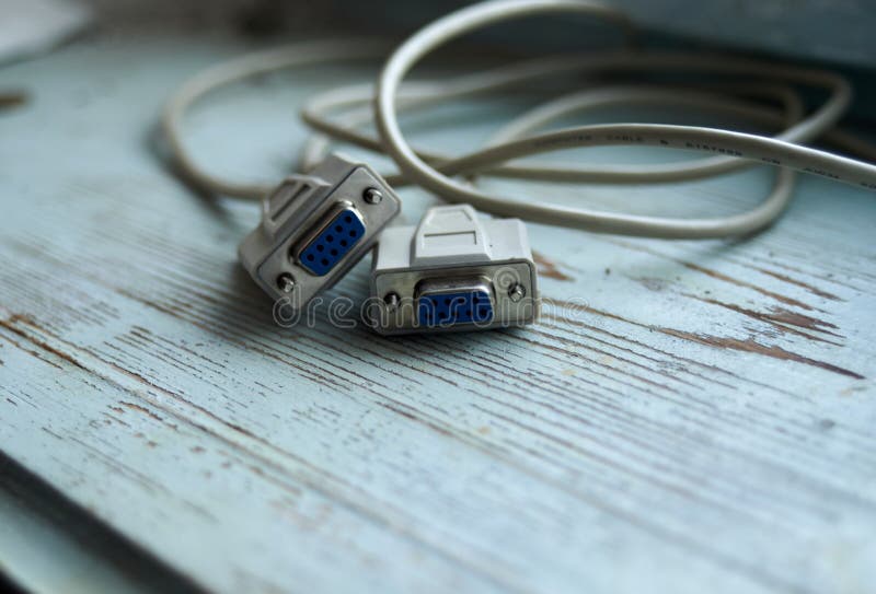 Serial Communications Connector RS 232. Isolated on Wood Background ...