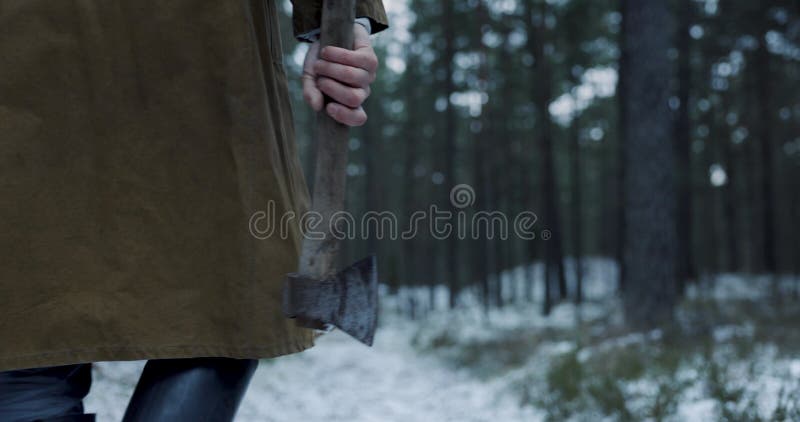 Serial Killer Walking with Axe in Snowy Forest Stock Footage - Video of ...
