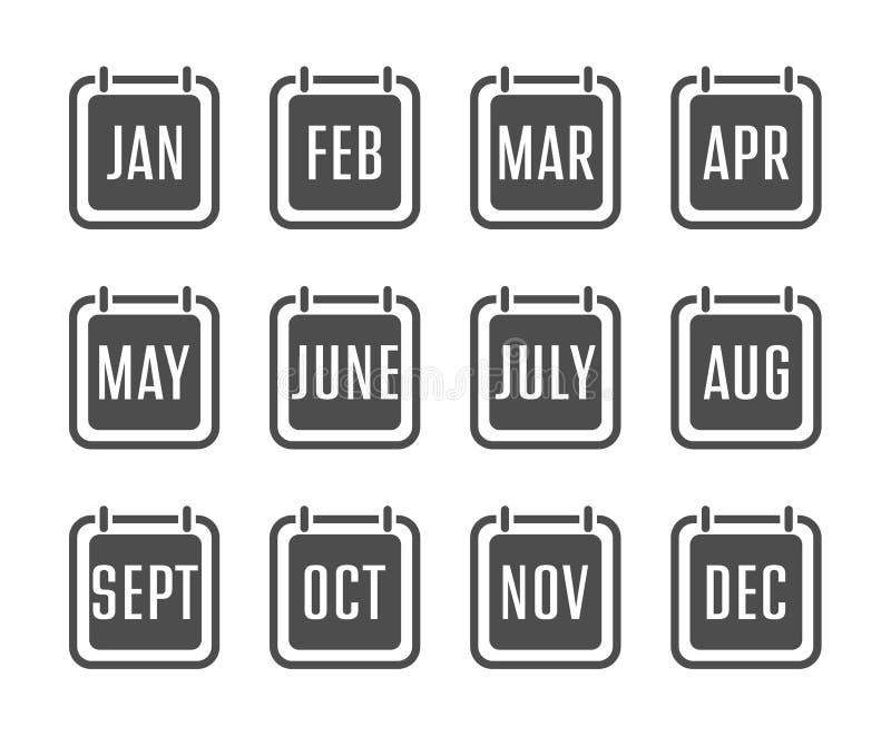 Serie Di Icone Del Calendario Con I Nomi Dei Mesi Dell'anno. Un ... Serie Di Icone Del Calendario Con I Nomi Dei Mesi Dell'anno. Un ...