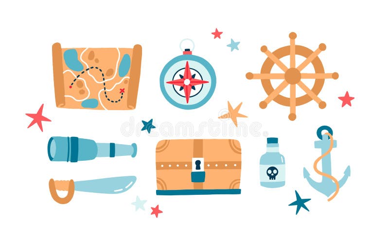 Serie Di Illustrazioni Vettoriali Piatte Elementi Pirata Ancoraggio ... Serie Di Illustrazioni Vettoriali Piatte Elementi Pirata Ancoraggio ...