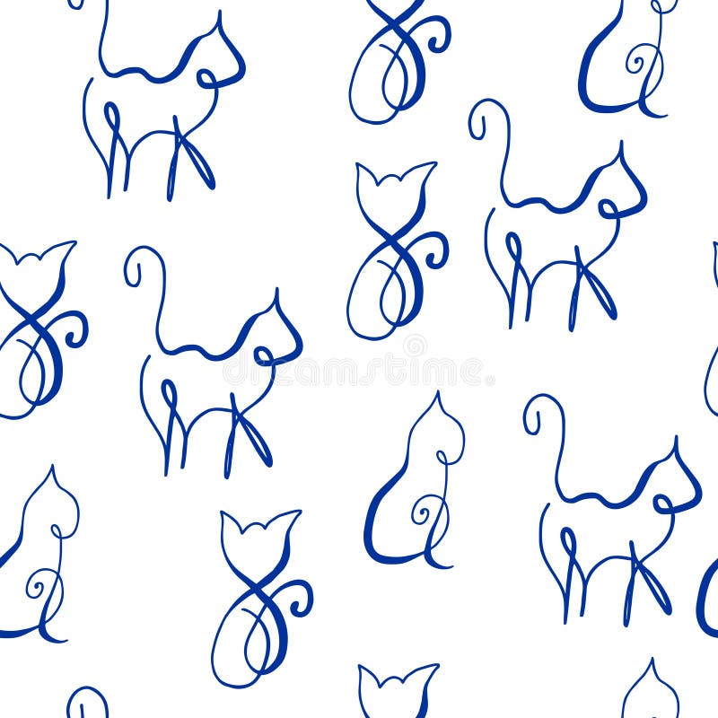 Serie of Hand Drawn Sketchy Cats - Vector Seamless Pattern. Stock ...