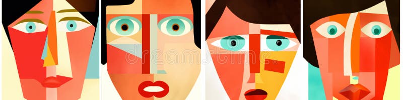 Series of Abstract Human Faces Stock Illustration - Illustration of ...