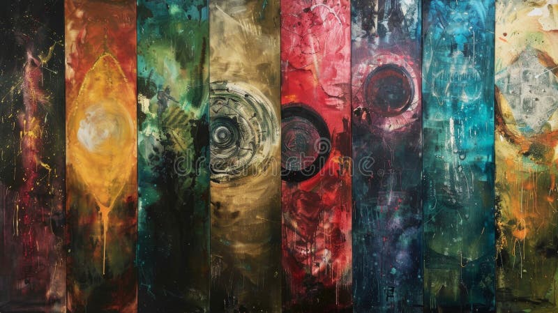 A Series of Abstract Paintings Each One Incorporating Different ...