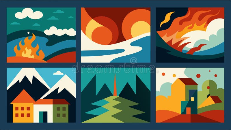 A Series of Abstract Paintings Each One Showing a Different Natural ...