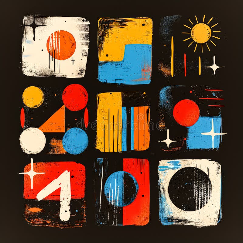 A Series of Abstract Shapes and Colors, Including Squares, Circles ...