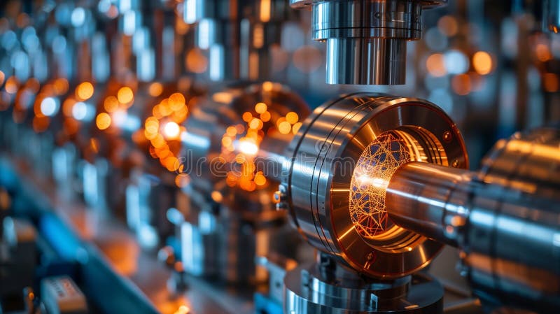 A Series of Advanced Scientific Instruments with Glowing Orange Cores ...