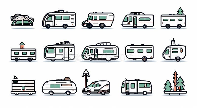 AI Generated RV Icons stock illustration. Illustration of camper ...