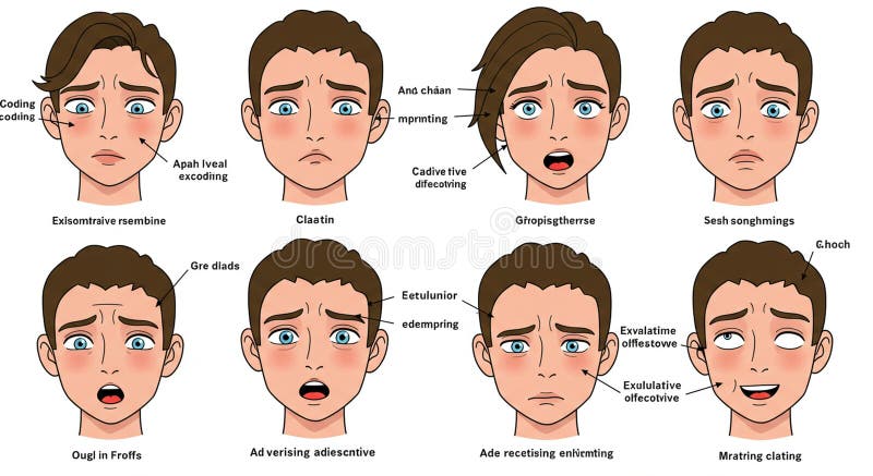 A Series of Animated Faces Displays a Range of Emotions. Each Face Has ...