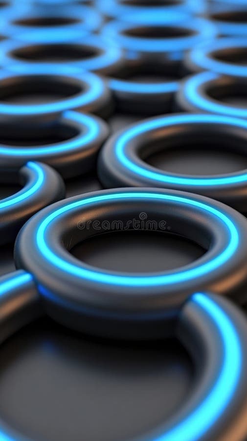 Rings with Glowing Blue Edges Create a Futuristic and Abstract Pattern ...