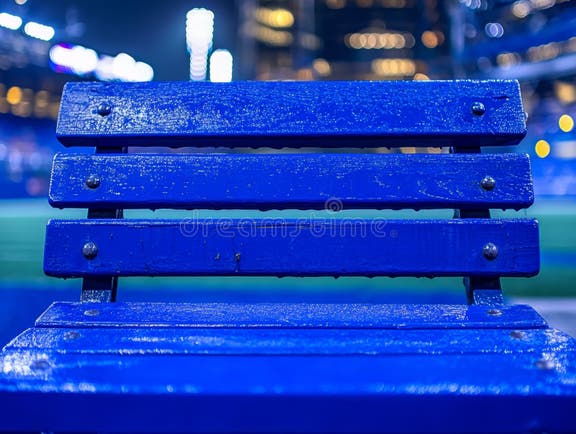 A Series of Blue Benches Positioned on a Lawn Stock Image - Image of ...