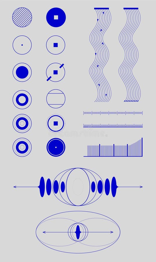 Series of Blue Sound Wave Patterns and Geometric Shapes on Pale ...