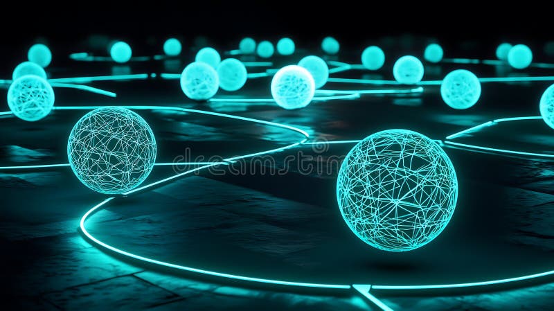 A Series of Blue Spheres are Connected by a Web of Lines Stock ...