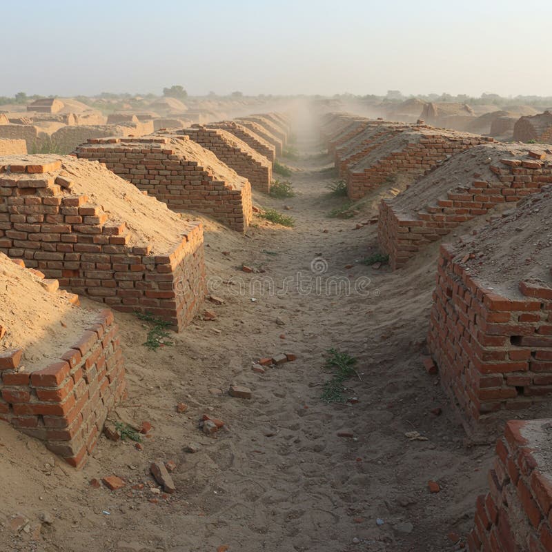A Series of Brick Structures Line a Sandy Pathway, with the Bricks ...
