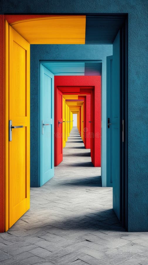 Colorful Doors in a Hallway Create a Vibrant and Intriguing Visual ...
