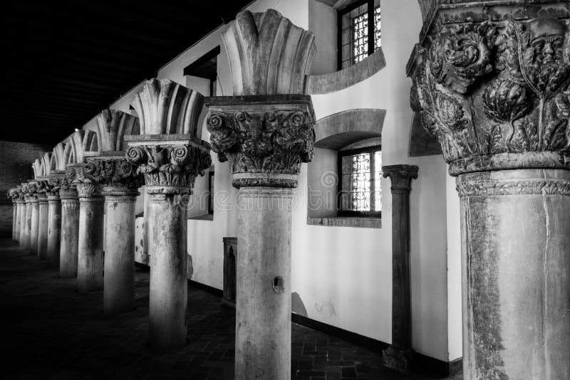 Series of Broken Columns in Black and White Stock Image - Image of ...