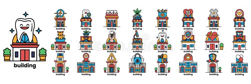 A Series of Buildings with a Smiling Tooth in the Middle Stock Vector ...