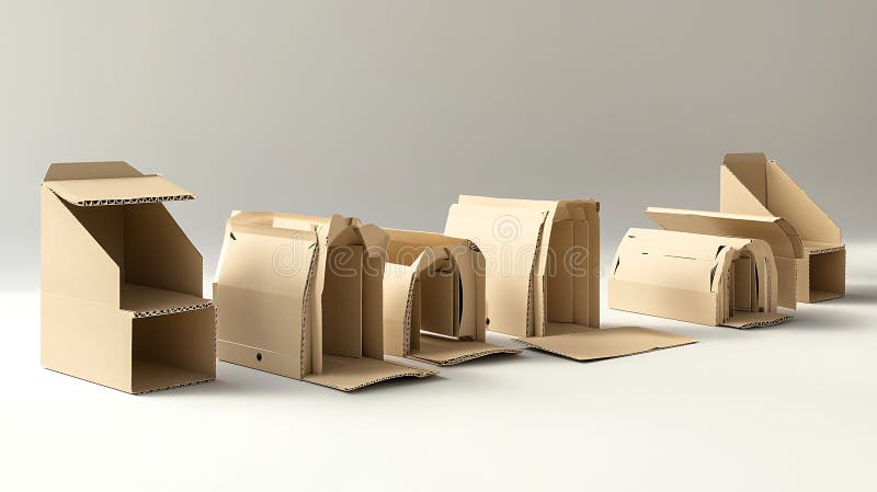 A Series of Cardboard Boxes are Lined Up, Each with a Different Shape ...