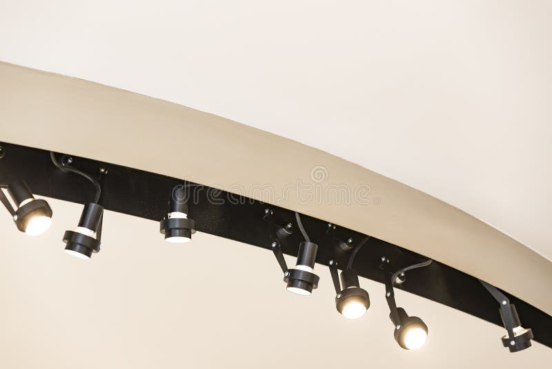 A Series Ceiling Lamps with Halogen Lamps. Stock Photo - Image of ...