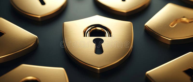 A Series of Chic Black and Gold Shields Adorned with a Lock Symbol ...