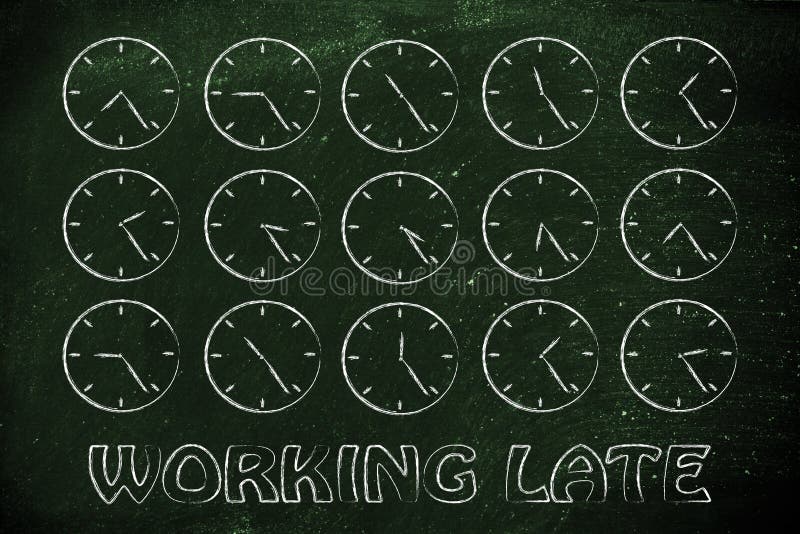 Series of Clocks Showing Time Passing by: Working Late Stock Image ...