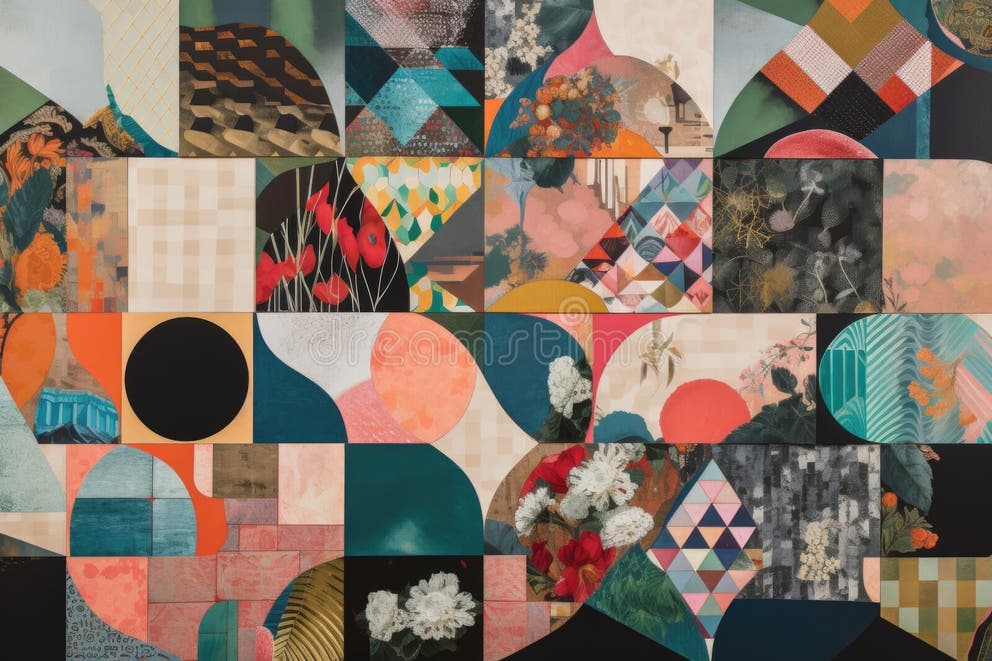 A Series of Collages Each Featuring a Different Pattern Stock ...