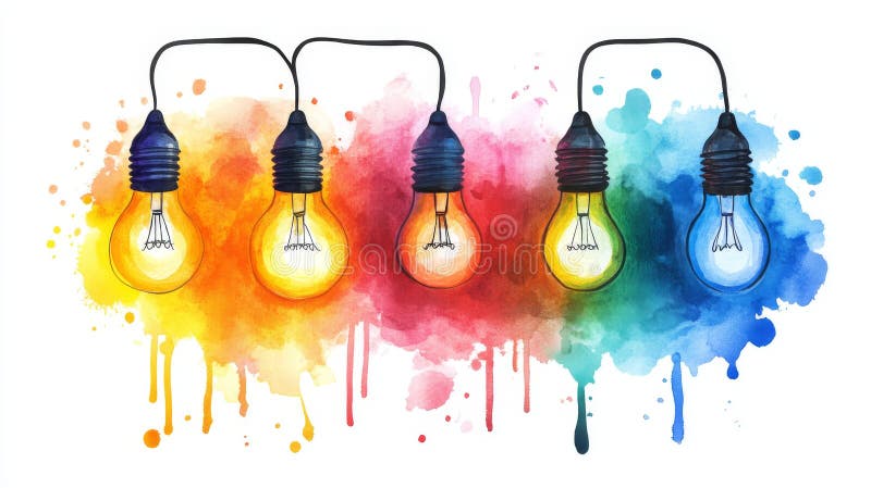 A Series of Colorful, Overlapping Light Bulb Shapes in a Watercolor ...