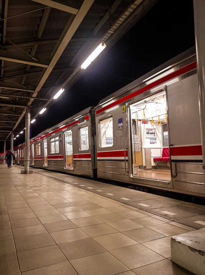 A Series of Commuter Line Train Cars are Transiting at the Station ...