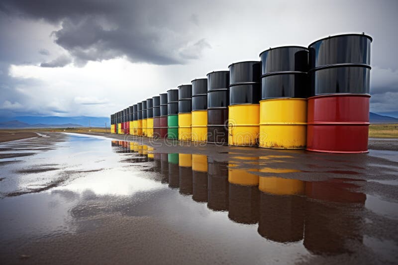 A Series of Crude Oil Barrels Lined Up Stock Image - Image of crude ...