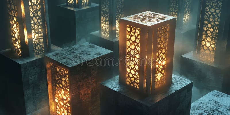 A Series of Cubes with Small Lights Inside Them Stock Illustration ...