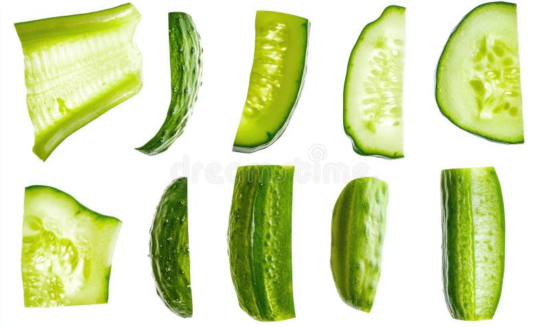 A Series of Cucumber Slices, Each with a Different Shape and Size Stock ...