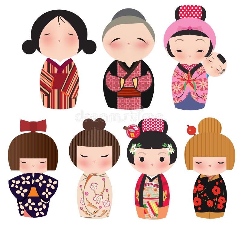 A Series of Cute Japanese Kokeshi Characters. Stock Vector ...