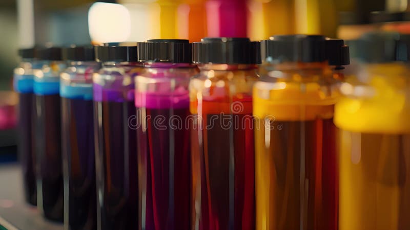 A Series of Cylindrical Containers Filled with Different Colored ...