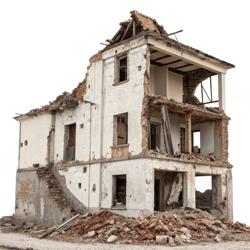 Destroyed Building Set Isolated on White Background Stock Illustration ...