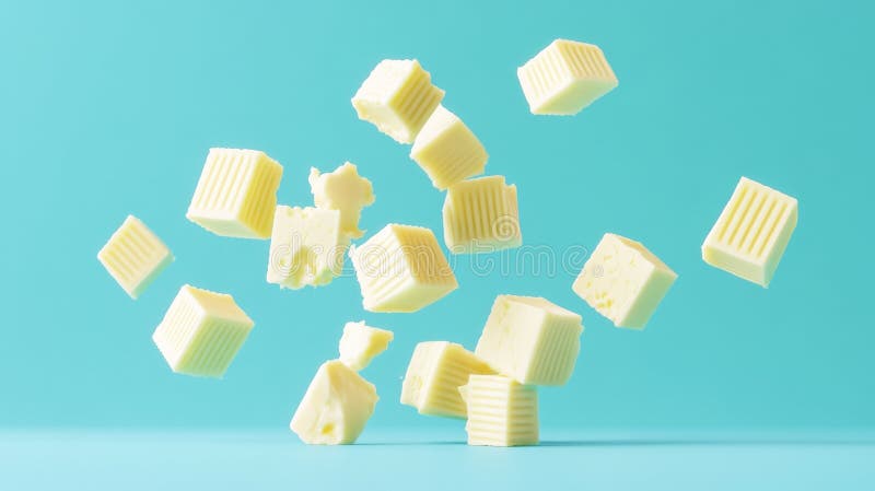 A Series of Diced Dairy Morsels, Tumbling and Assembling in a Medley of ...