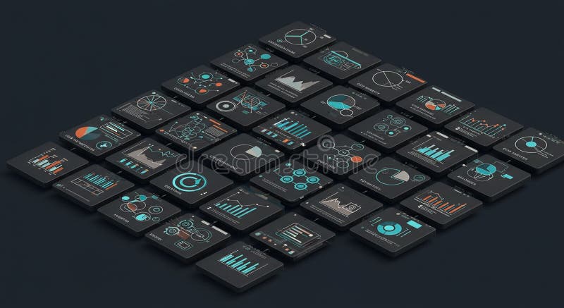 A Series of Digital Data Panels Arranged in a Grid Pattern, Showcasing ...