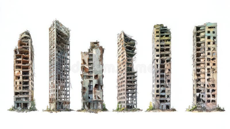 Series of Dilapidated High-rise Buildings, Ravaged by Time or Disaster ...