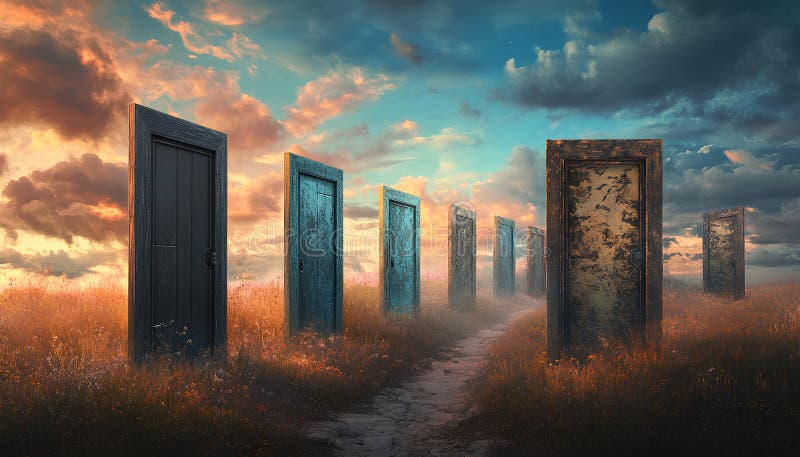 A Series of Doors Each Leading To a Different Path Representing the ...